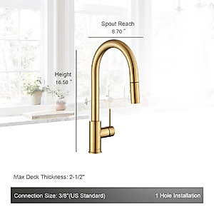 AguaStella AS60BG Brushed Gold Kitchen Sink Faucet with Pull Down Sprayer Single Handle