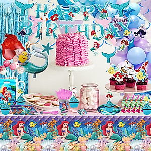272 PCS Little Mermaid Birthday Party Supplies, Party Decorations, Ariel Birthday Decorations included Happy Birthday Banner, Balloons, Swirls, Invitation Cards, Tableware