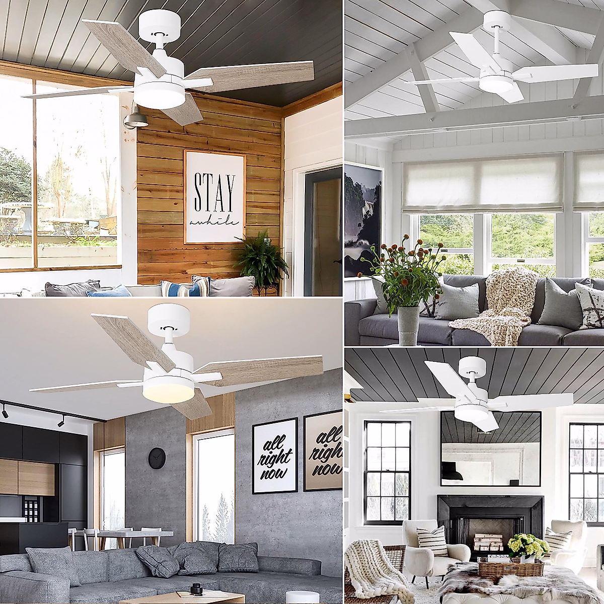 Ohniyou 40” Ceiling Fans with Lights and Remote, Small Outdoor Ceiling Fans with Light for Patio, Modern Ceiling Fan Light for Bedroom Porch(White)