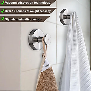 Hendiy Suction Cup Hooks, Towel Hooks for Bathrooms Stainless Steel Waterproof Suction Cup Hooks for Shower, Mounting on Glass Shower Doors, Tile, Suction Hooks on Bathroom or Kitchen 2 Pack