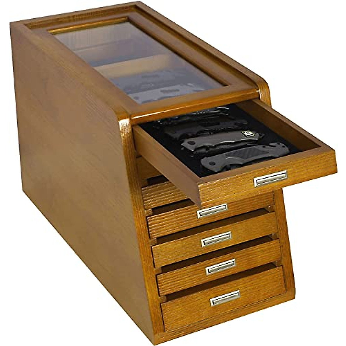 Collector's Knife Display Case Tool Storage Holder Cabinet Drawers Pocket Watch Collection Showcase Walnut Finish