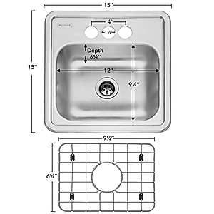 Miligoré 15" x 15" Single Bowl Top-Mount Drop-in 22-Gauge Stainless Steel Bar/Prep/Utility Sink - Includes Drain/Grid