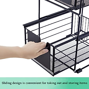 CBYJK Stackable 2-Tie Under Sink Cabinets Organizer With Sliding Storage Drawer, Under Sink, Pull Out Cabinets Organizer Shelf, Sliding Basket Organizer Drawer For Kitchen, Bathroom, Office, Black