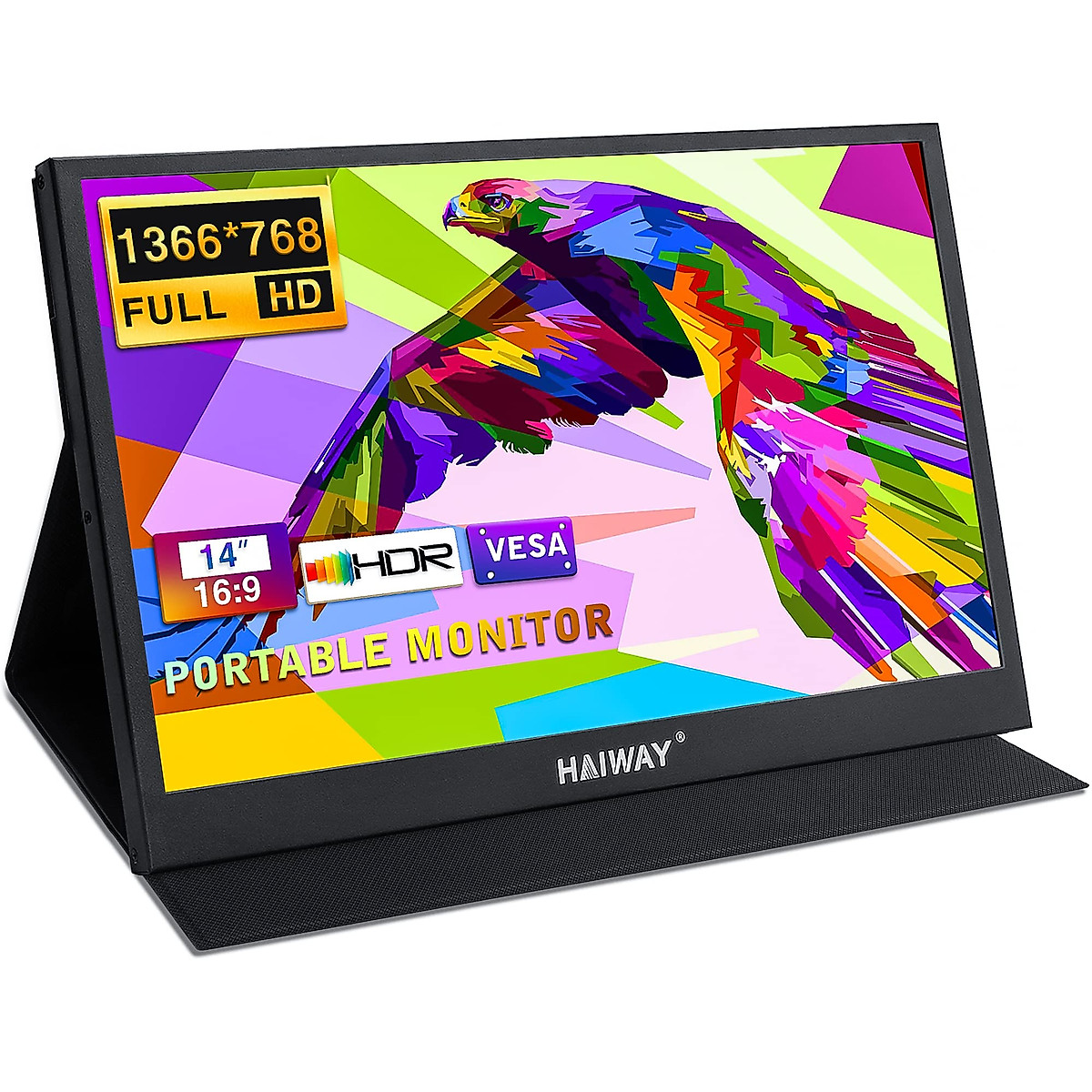 Haiway Portable Monitor, Laptop Monitor 14 inch 1366x768 RES, Ultra Slim Second External Monitor USB C HDMI Gaming Travel Monitor for Laptop Desktop Mac Phone PS4 Xbox Switch with Protective Cover