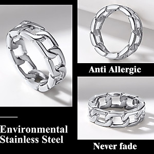 6mm Stainless Steel Cuban Chain Rings for Men Women Wedding Band Fashion Jewelry