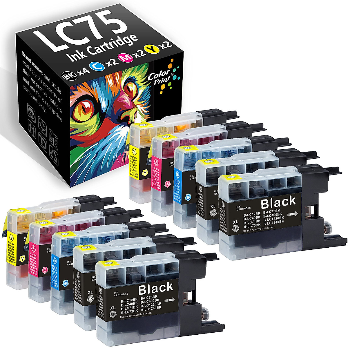 10-Pack ColorPrint Compatible LC-75 Ink Cartridge MFCJ435W Replacement for LC75 LC 75XL LC75XL Used for MFC-J6510DW MFC-J6710DW MFC-J6910DW MFC-J280W MFC-J425W MFC J435W J5910DW J825DW (4BK,2C,2M,2Y)