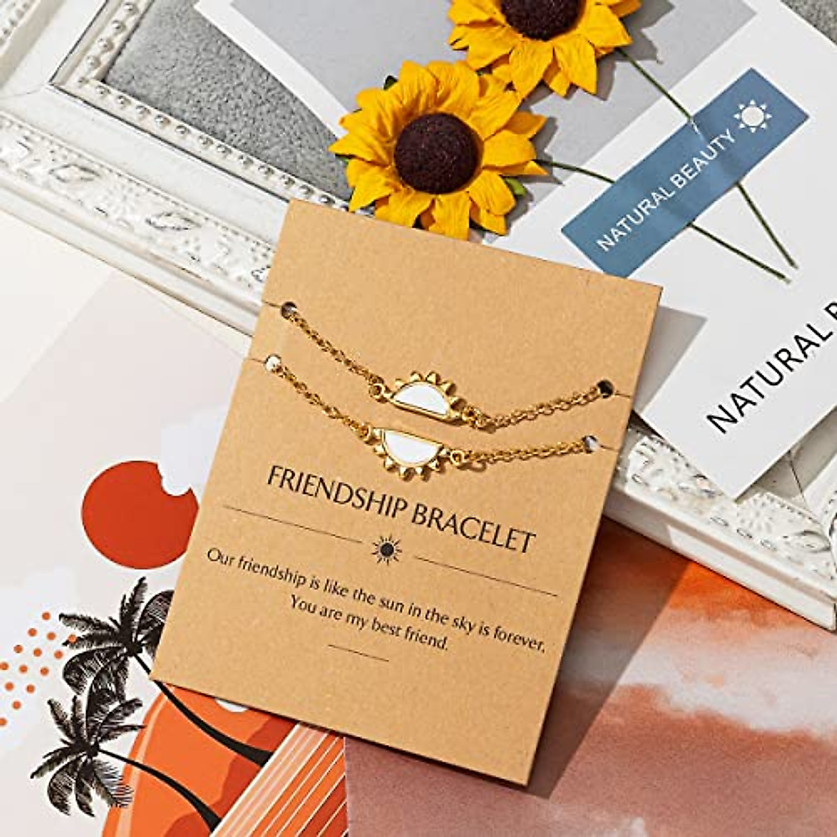 Friendship Sun Bracelet, 16k Gold Plated Copper Cute Sun Dainty Bracelets Delicate Adjustable Link(gold color plated)