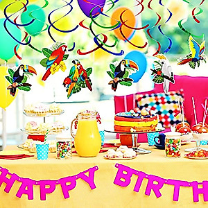 30 Tropical Birds Party Supplies Tropical Hawaiian Decorations Toucan Parrot Party Hanging Swirl Foil Ceiling Decor for Summer Luau Hawaiian Beach Pool Party Wedding Birthday Party Supplies