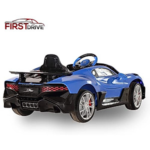 Bugatti Divo - Blue- Dual Motor Electric Power Ride On Car W/Parental Remote, MP3, Aux Cord, Bluetooth, Led Headlights, and Premium Wheels- by First Drive (Blue)