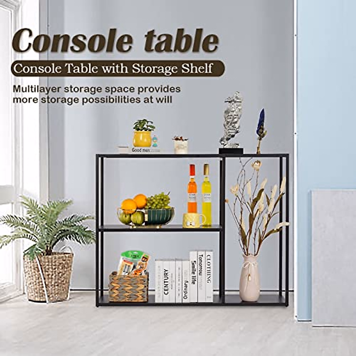 HDANI Console Table, Narrow Entryway Table, 3 Tier Metal Hallway Table, 9.8''Dx31.5''Wx29.7''H(Black)