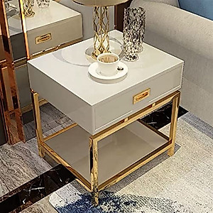 HIGOH Bedside Table Living Room Small Iron Bedside Table Stainless Steel Bedside Table Bedside Table Corner Cabinet Home