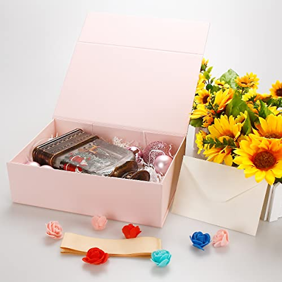 MONDEPAC Gift Box 11x7.5x3.5 Inches,Pink Gift Box with Magnetic Lid，Large Gift Box Contains Card, Ribbon, Shredded Paper Filler Gift Box for Valentine's Day Gift Packaging
