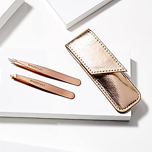 Tweezerman Rose Gold Petite Point and Slant Tweezer Set with Travel Case