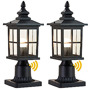GYDZ Outdoor Dusk to Dawn Post Light, Outdoor Lamp Post Light Fixture, Exterior Pier Light Post Mount Light Head with Clear Glass for Garden, Matte Black, 2 Pack