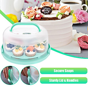 HANSGO Cake Carrier with Lid and Handle, 12x6inch Green Cake Container, Portable Fits 10 inch Cake, 3-in-1 Multipurpose Cake Keeper Holder Platter for Cupcake Devil Eggs Cake Dishwasher Safe