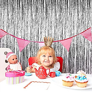 Zealor 8 Pack Foil Curtains Metallic Fringe Curtains Shimmer Curtain for Birthday Wedding Party Christmas Decorations (Silver)