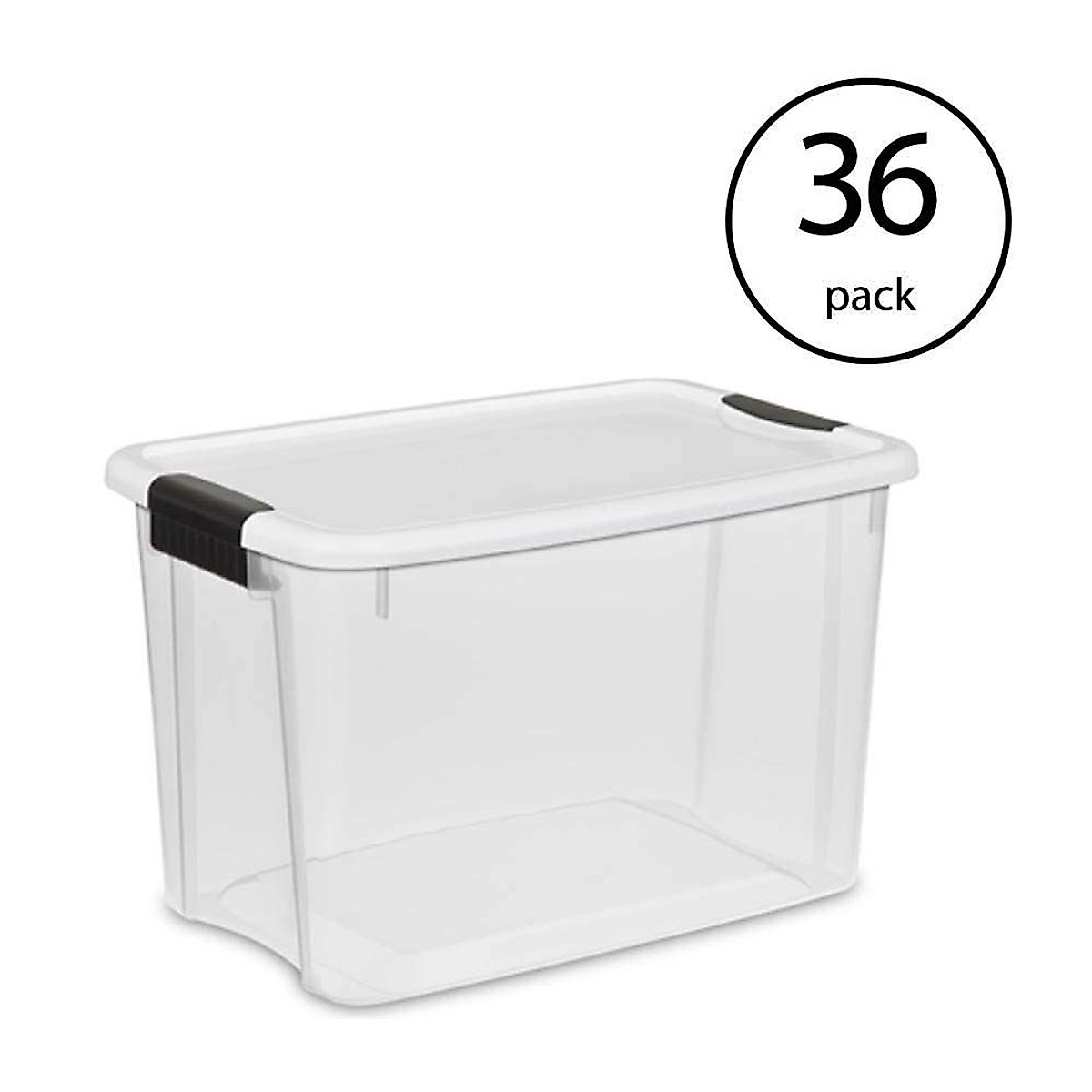 Sterilite 30 Quart Ultra Clear Plastic Stackable Storage Tote Container with Latching Lid (36 Pack)