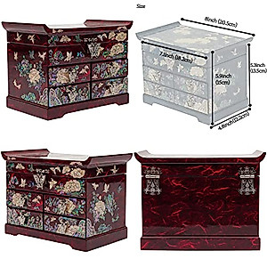 February Mountain Mother of Pearl Wooden Jewelry Organizer Box – Jewelry Storage Box for Women, Features Spacious Drawers, Ideal for Rings, Bracelets, Watches, Chains, Accessories (Peony_Red)