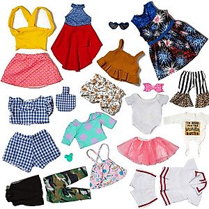 XFEYUE 22 Pcs American 18 inch Doll Clothes Gifts and Accessories, Fit 18 inch Doll - Including 10 Sets of Various Styles Doll Clothes, Hair Clips and Sunglasses Handbags