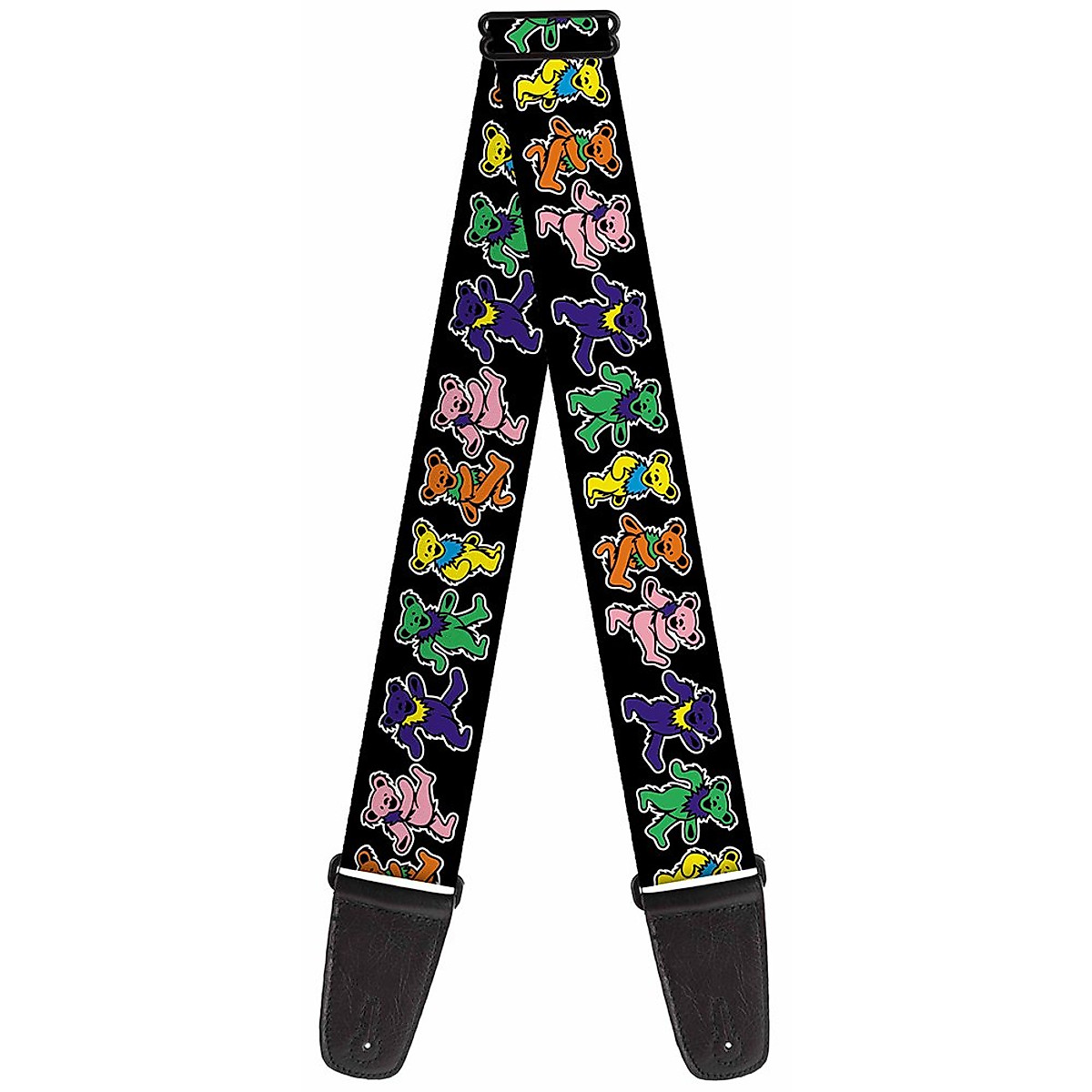 Grateful Dead Guitar Strap, Dancing Bears Black Multi Color, 2 Inches Wide