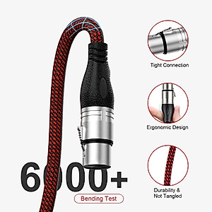 NUOSIYA XLR Cables, Microphone Cable Nylon Braided Colored Patch Cable Mic Cables, Double Shielded Balanced Cables for Microphone Audio Mixer Speaker System (50ft, Nylon Braided, 3 Colors Packs)