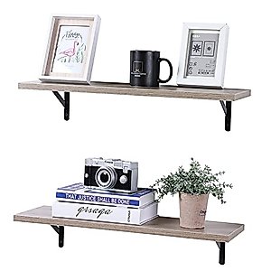 SUPERJARE 23.6 x 7.9in Floating Shelves, Set of 2, Wall Mounted Shelves for Storage, Hanging Book Shelves with Brackets for Bedroom/Living Room/Kitchen/Office/Bathroom - Greige