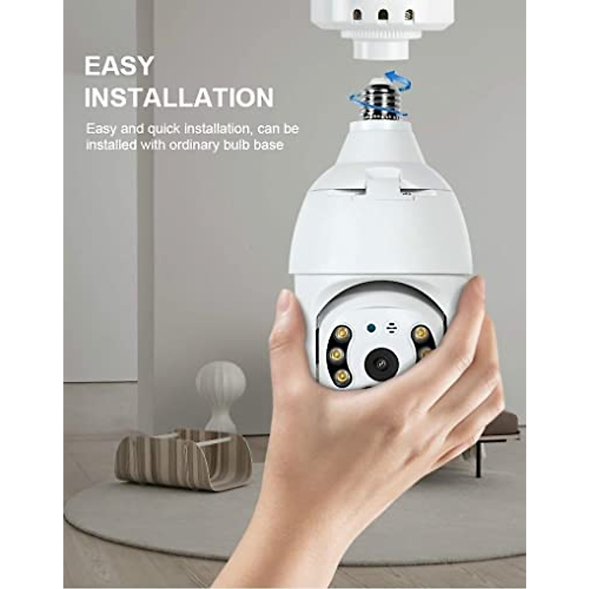 Temgofeau Light Bulb Camera Security Wireless, 2K 4.0MP PTZ Home Camera, Motion Auto Tracking, 360 Degree WiFi Smart Surveillance Cam with Motion Detection Alarm Night Vision(No Micro SD Card)