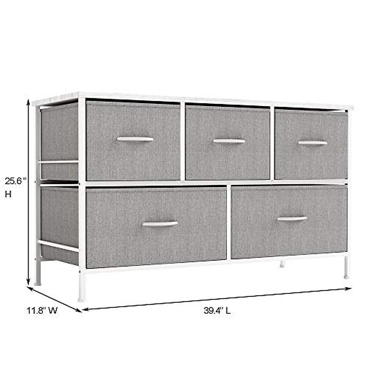 ALLZONE Dresser for Bedroom,Storage Chest Organizer, 5 Fabric Drawers Furniture for Closet, Kids Toy Organization,Wooden Table with Metal Frame, White/Gray