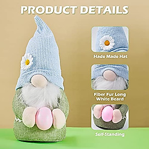 HOMDAILY 11 Pieces Easter Decorations-Easter Tiered Tray Decor Bundle-Easter Wooden Eggs Garland&3 Decorative Blocks&1 Sign-Gnome Bunny Plush-Rustic Farmhouse Spring Decor for Home Kitchen Table Shelf