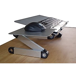 WorkEZ Keyboard and Mouse Tray ergonomic on-desk riser adjustable height angle negative tilt Raise computer keyboards to Standing sit stand-up standing accessories lift silver