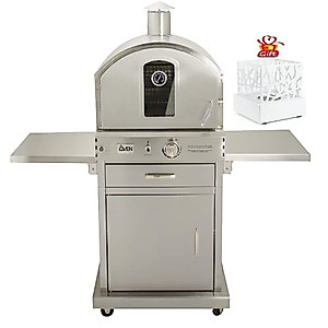 AMS Fireplace Summerset Freestanding Pizza Oven | Large Capacity Propane Gas Outdoor Pizza Oven with Pizza Stone and Smoker Box & Mobile Cart | 304 Stainless Steel Construction | FREE Tabletop Fire Pit (Propane Gas)