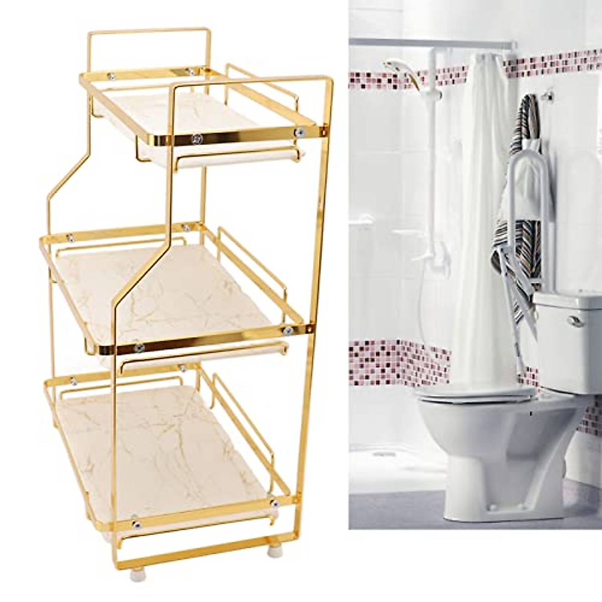 Bathroom Standing Rack, Corner Bathroom Shelf Strong Load Bearing Capacity Stable White and Gold for Kitchen(3 Tier)