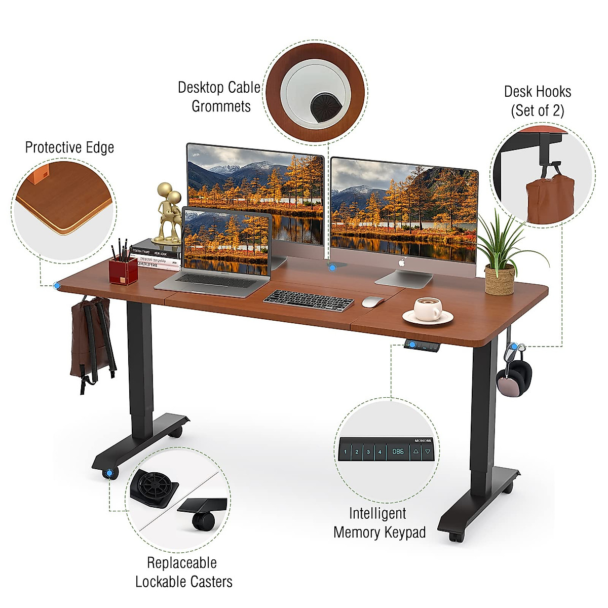 Monomi Electric Standing Desk, 55x24 Inches Adjustable Height Desk, Home Office Sit Stand Up Desk (Black Frame/Cherry Top)