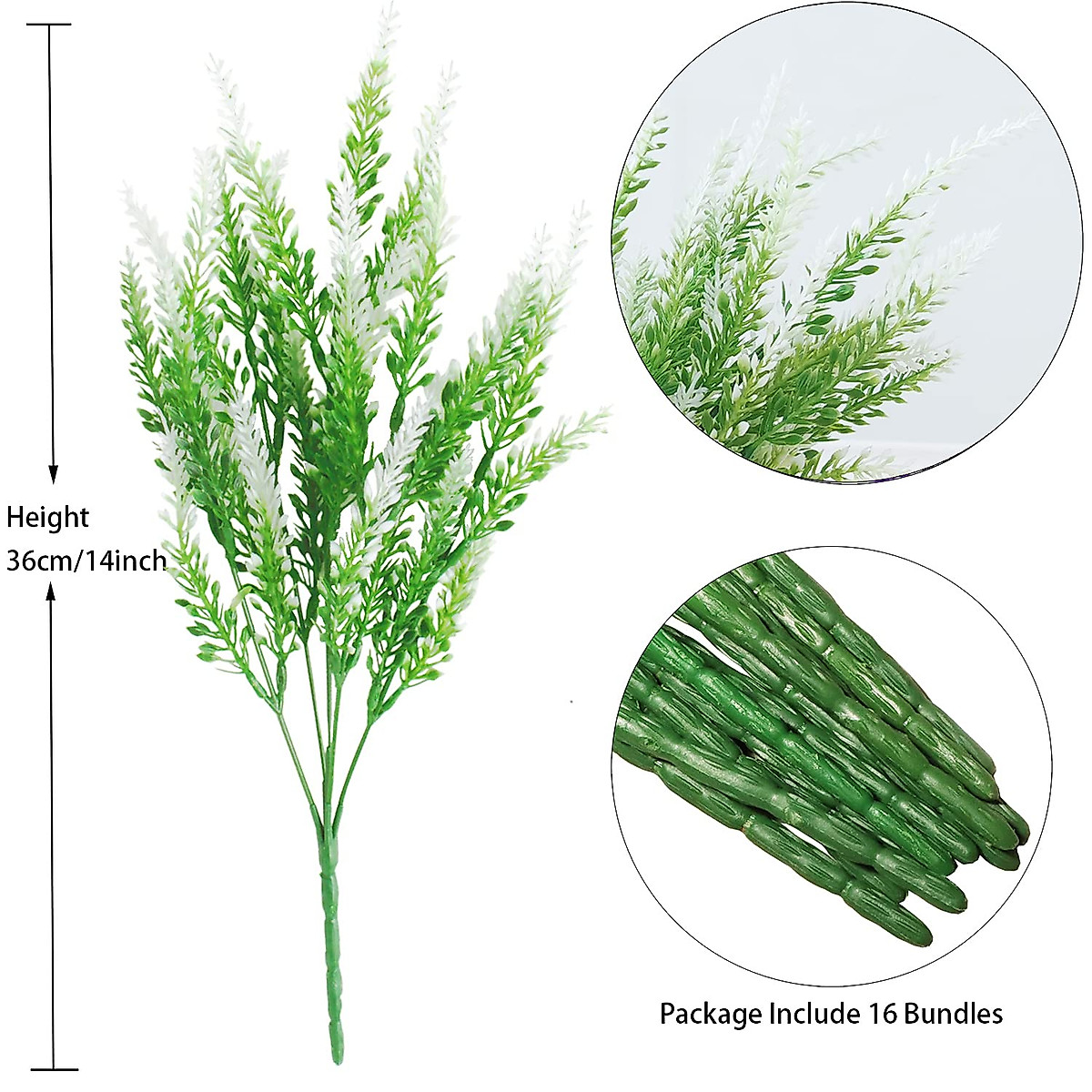 HEJIAYI Artificial Outdoor Flowers - 16 Bundles Fake UV Resistant Shrubs Flowers for Indoor Outdoor Home Garden Kitchen Office Table Vase (White)