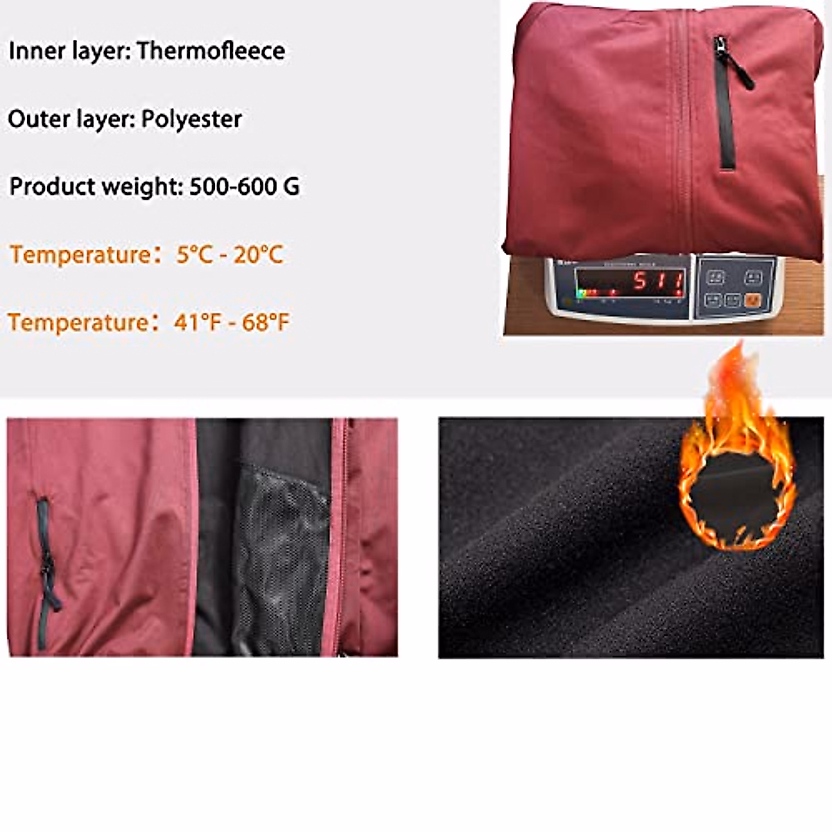 Wulibike Cycling Jackets for Womens Running Jacket Winter Thermal Reflective Hoodie Windproof Coat With 6 Pockets