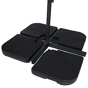 Sunnydaze 10-Foot Offset Cantilever Brown Solar Patio Umbrella with Outdoor LED Lights Crank and Cross Base and Set of 4 Black Heavy-Duty Cantilever Offset Patio Umbrella Base Plates Bundle