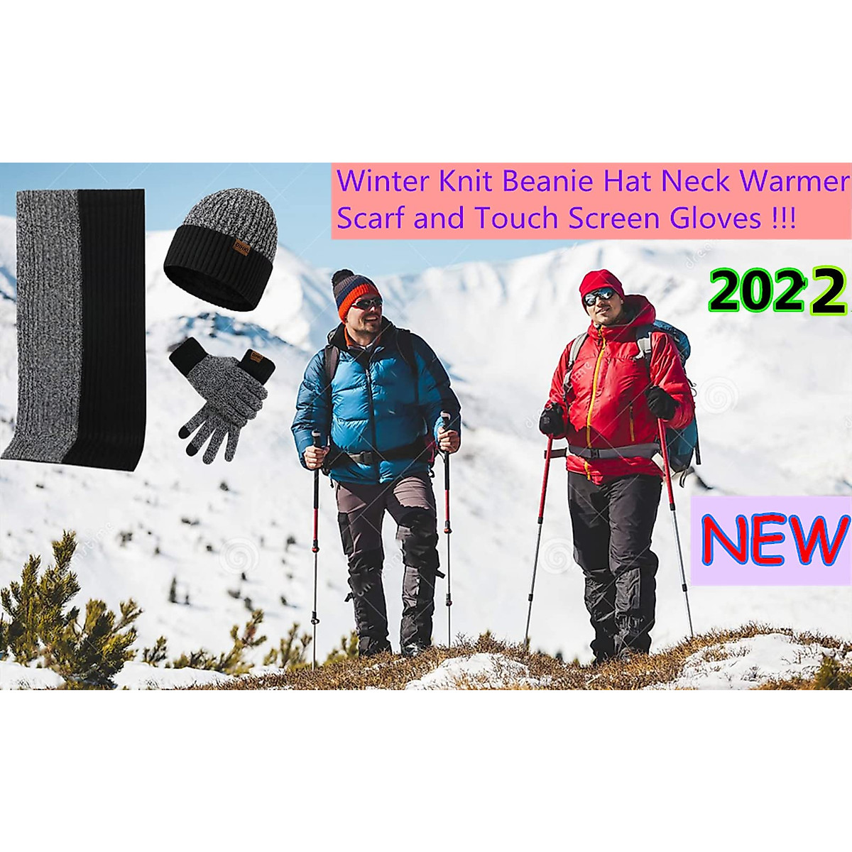 Winter Knit Beanie Hat Neck Warmer Scarf and Touch Screen Gloves Set 3 Pcs Fleece Lined Skull Cap for Men Women (Brown)