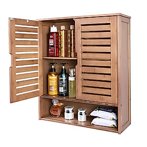 HYNAWIN Bamboo Wall Cabinet, Over Toilet Bathroom Furniture, Wall Mounted Storage Medicine Cabinet with Two Doors & Adjustable Shelves, for Bathroom, Kitchen, Living Room, Walnut