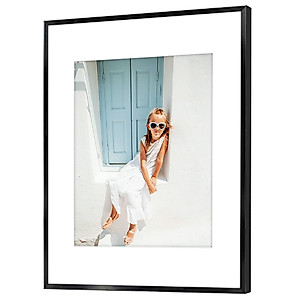 Americanflat Aluminum 11x14 Picture Frame with Shatter-Resistant Glass - Use as 8x10 Frame with Mat or 11x14 Frame Without Mat - Brooklyn Collection - Photo Frame for Wall Display - Black