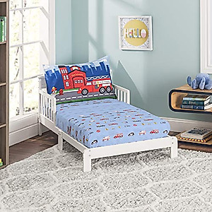 EVERYDAY KIDS 4 Piece Toddler Bedding Set -Fire and Police Rescue- Includes Comforter, Flat Sheet, Fitted Sheet and Reversible Pillowcase