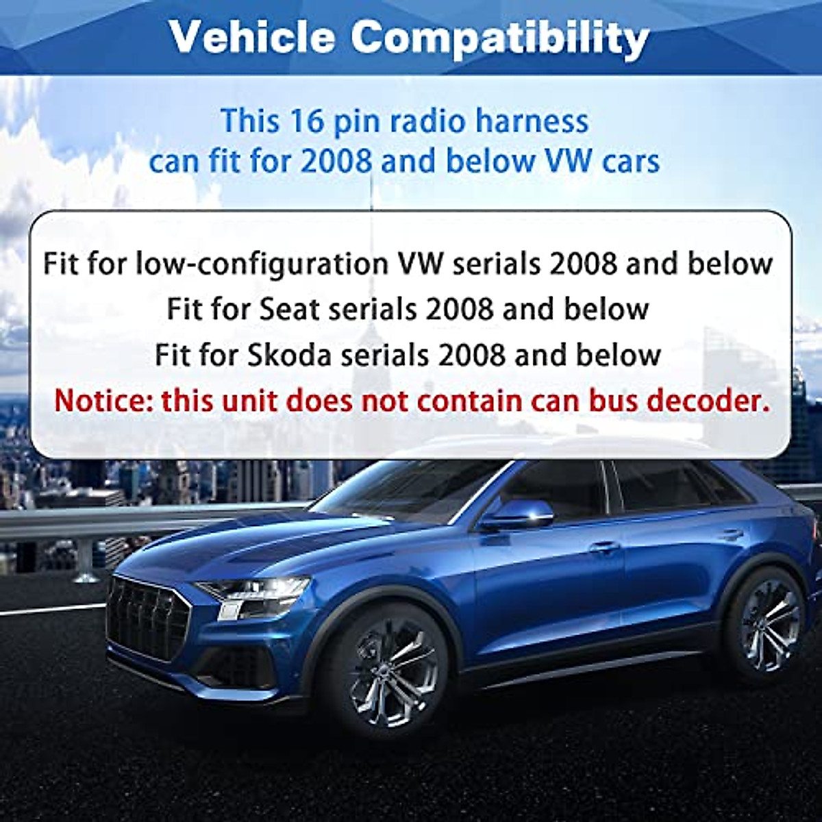 Fiegromech 16 Pin Car Radio Wiring Harness Cable with ISO Socket Replacement for VW/Jetta/Passat Stereo Power Speaker Adapter