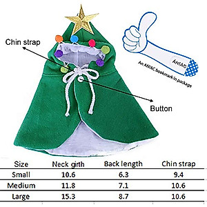 ANIAC Pet Christmas Costume Puppy Xmas Cloak with Star and Pompoms Cat Santa Cape with Santa Hat Party Cosplay Dress for Cats and Small to Medium Sized Dog (Small, Green)