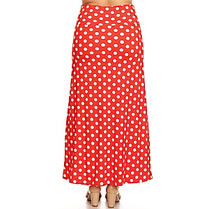 Plus Size Fold-Over Waist Lounge Wear A-Line Polka Dot Long Maxi Skirt Small Polka Red XL