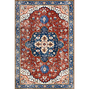 Rugs USA x Lauren Liess Amaryllis Medallion Machine Washable Area Rug, 9x12, Rust