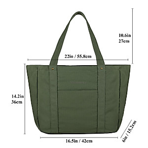 Mouteenoo Large Tote Bag for Women with Zipper Closure and Laptop Compartment Canvas Shoulder Bag for Work Holiday and Travel (Army Green)