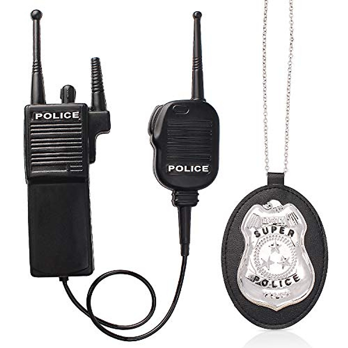 Beelittle Police Officer Role Play Kit Police Hat Handcuffs Walkie Talkies Policeman Badge Sunglasses Police Costume Accessories for Cop Swat FBI Halloween Party Dress up (C)
