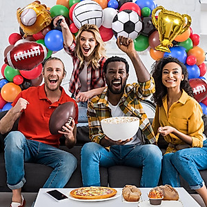 Winrayk 131Pcs Sports Birthday Party Decorations Supplies Sports Balloon Arch Backdrop Tablecloth Trophy Football Soccer Baseball Glove Basketball Volleyball Kids Sports Themed Birthday Party Supplies