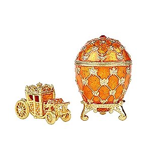 QIFU Vintage Gold Easter Egg Style Jewelry Trinket Box with Mini Royal Carriage, Unique Gift for Easter Collection