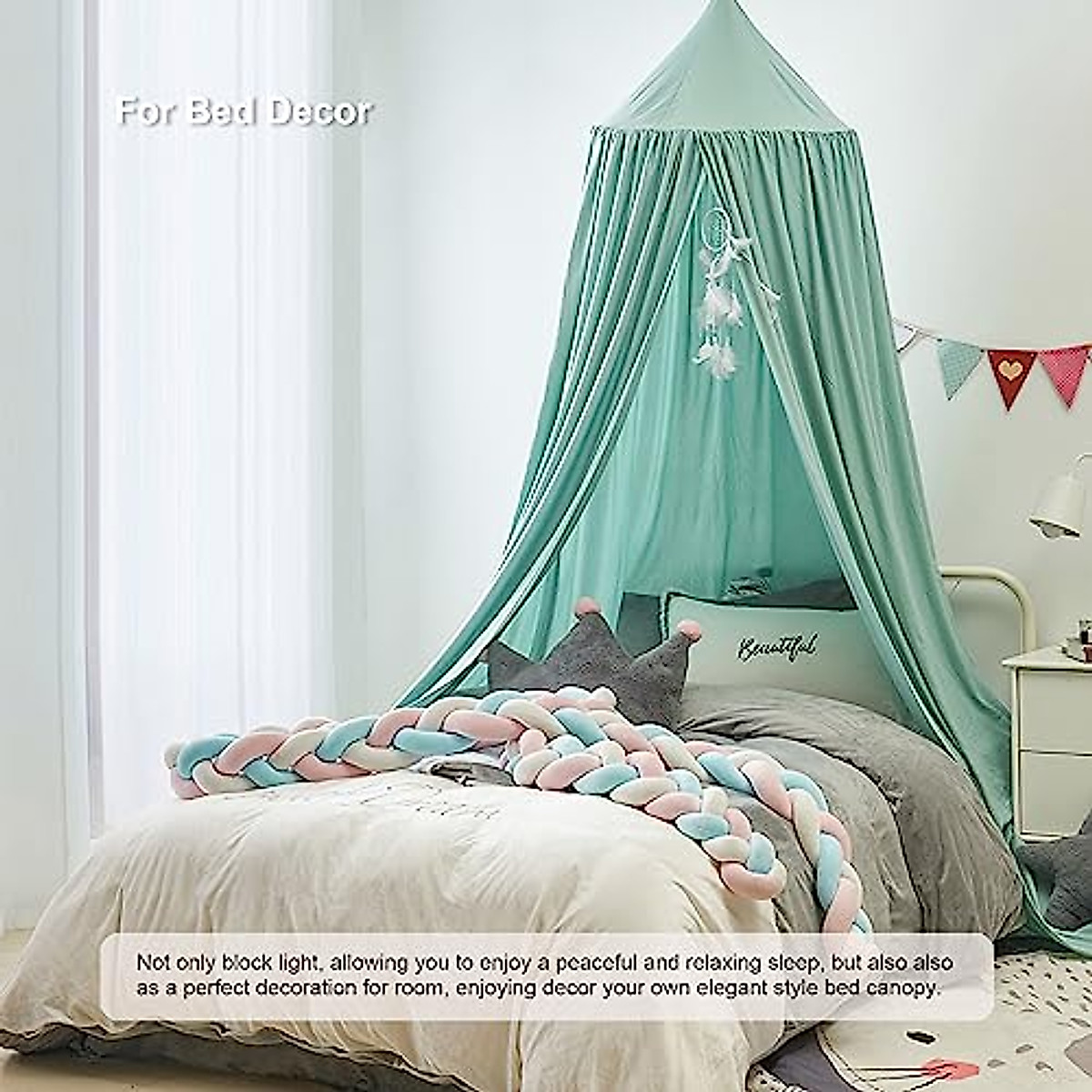 LImiLI Bed Canopy for Kids, Round Dome Kids Mosquito Net Indoor Outdoor Castle Hanging House Decoration Reading Nook Kids Playing Home Decoration(Lake Green)