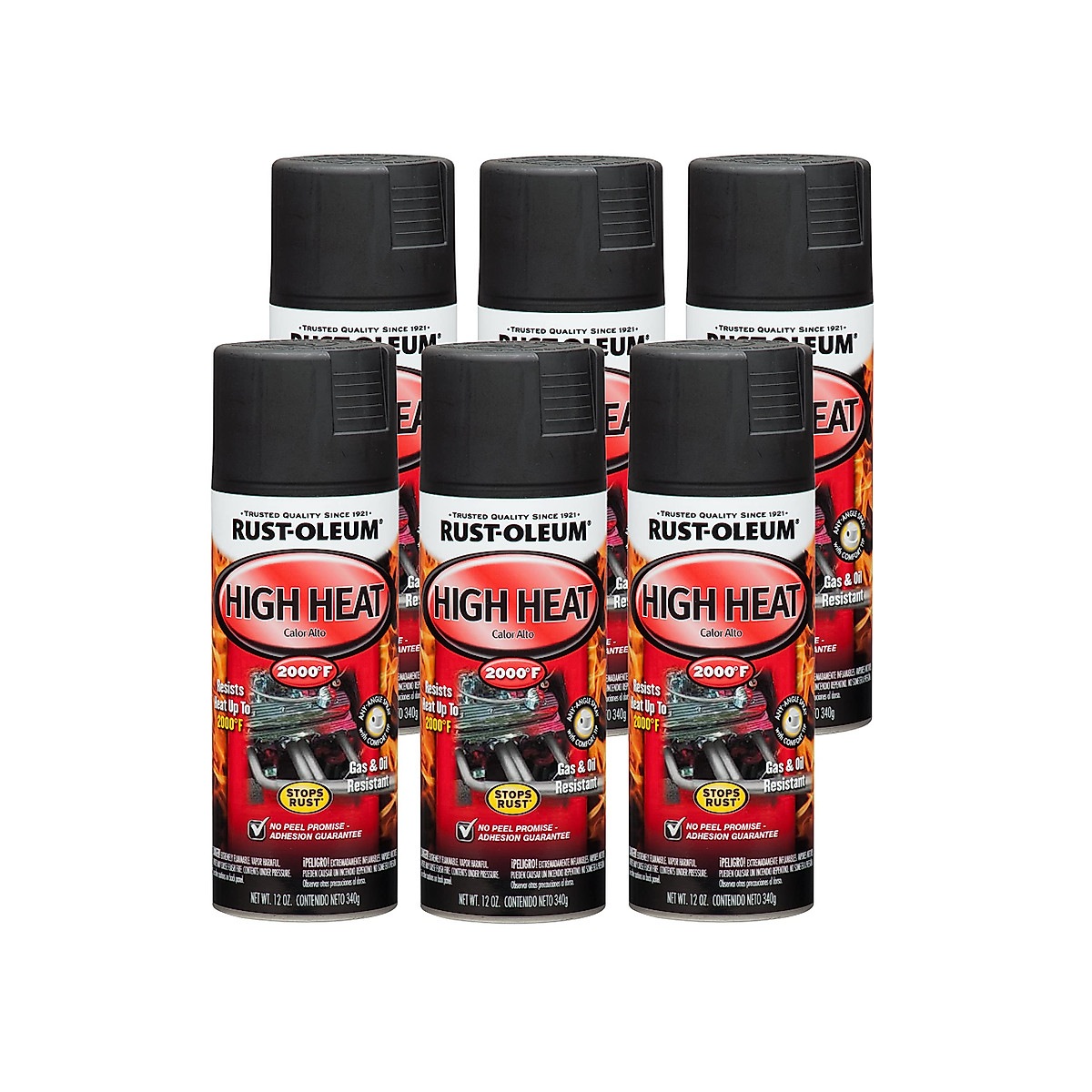 Rust-Oleum 248903-6PK Automotive High Heat Spray Paint, 12 oz, Flat Black, 6 Pack